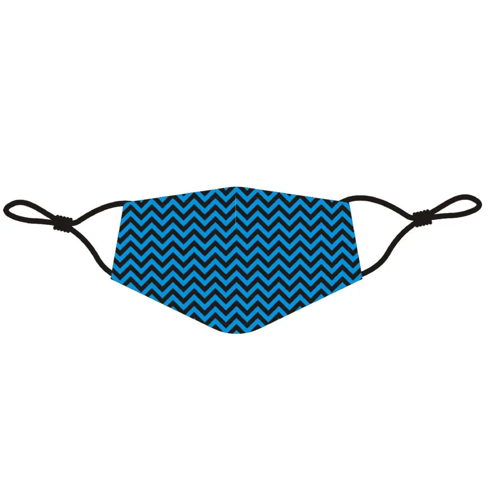 Face Mask - Zig Zag (Blue & Black) - 3ply Cotton - www.headskinz.com.au