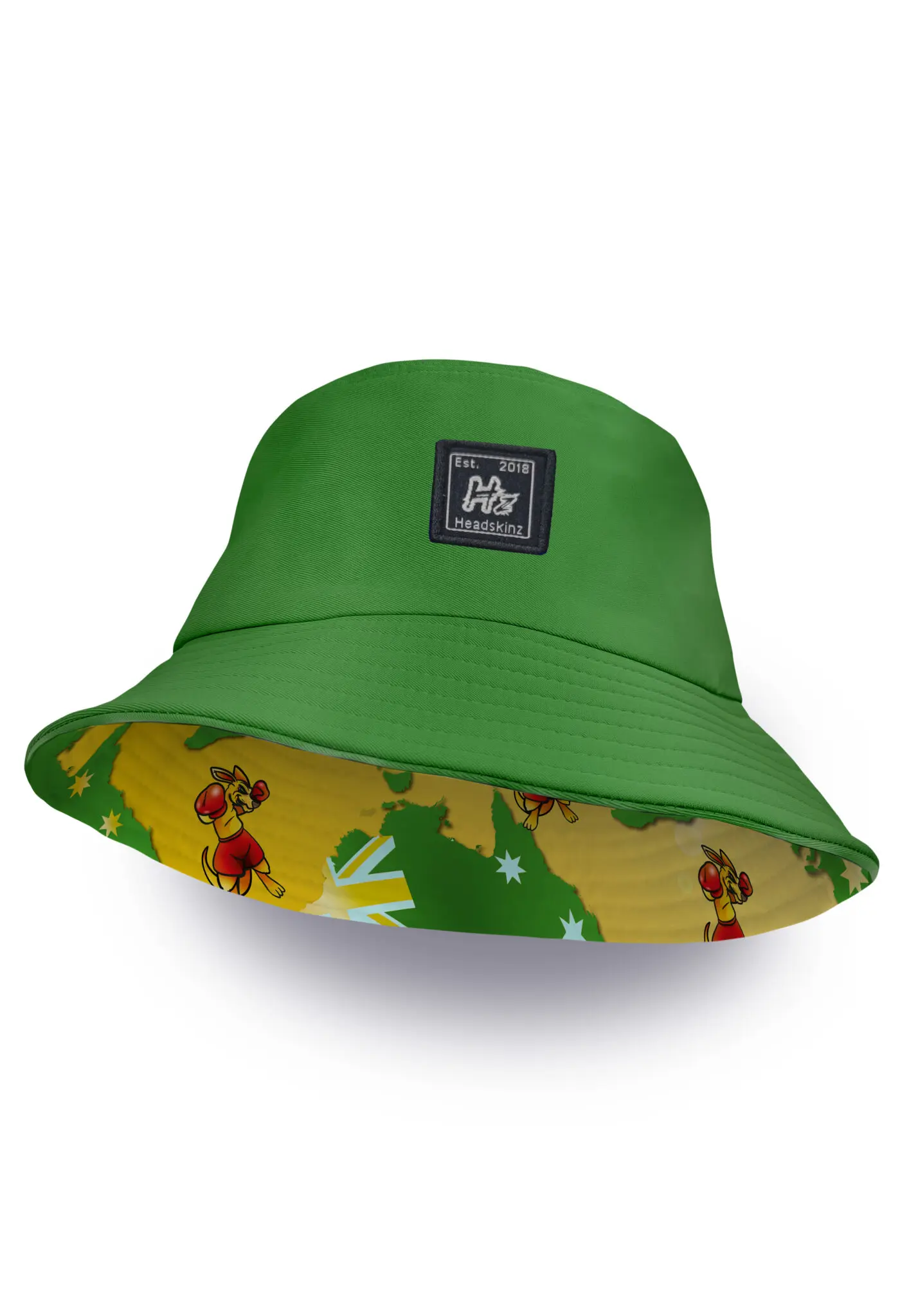 Reversible Bucket Hatz - Boxing Kangaroo Design (And Green) - Headskinz